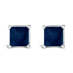 HAUS OF BRILLIANCE 14k Gold Gemstone Princess-cut Stud Earrings - Blue Sapphire | White